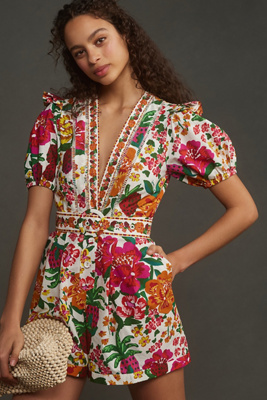 Farm Rio Flowerful Sketch Romper | Anthropologie