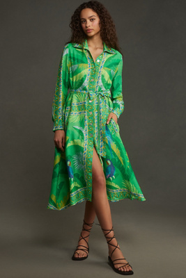 Farm Rio Macaw Scarf Chemise Midi Dress | Anthropologie