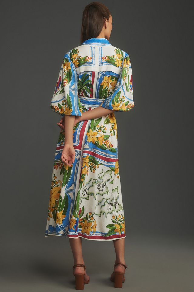 Farm Rio Tropical Destination Tie-Waist Midi Dress | Anthropologie