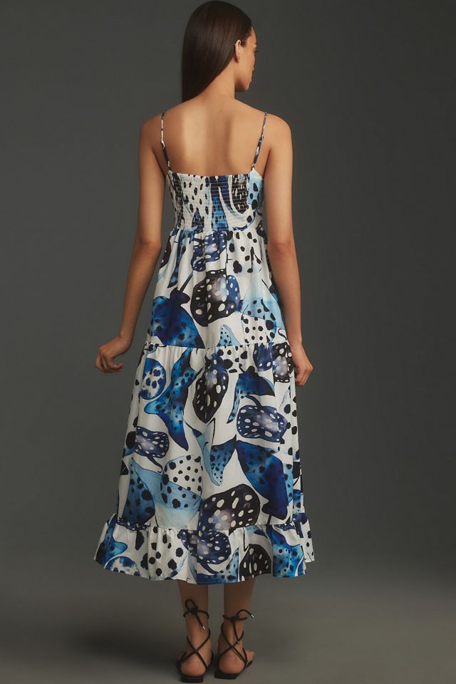 Farm Rio Mantas Sleeveless Square-Neck Midi Dress | Anthropologie