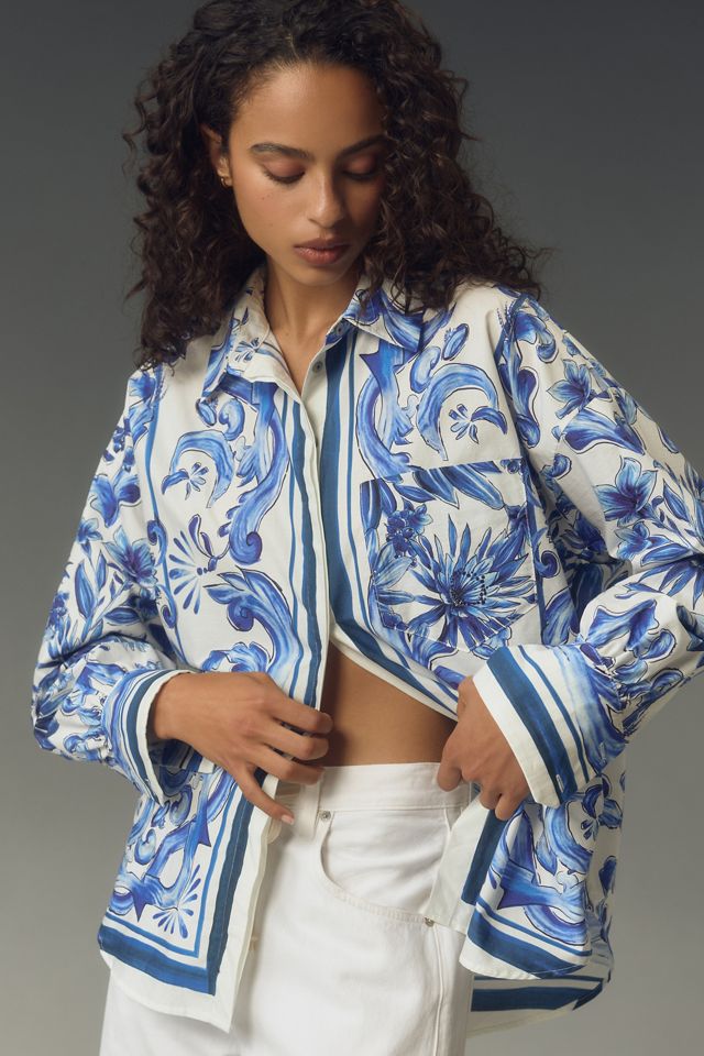 Farm Rio Garden Tiles Blouse | Anthropologie