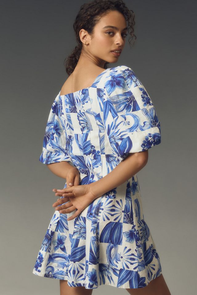 Farm Rio Garden Tiles Linen Mini Dress | Anthropologie