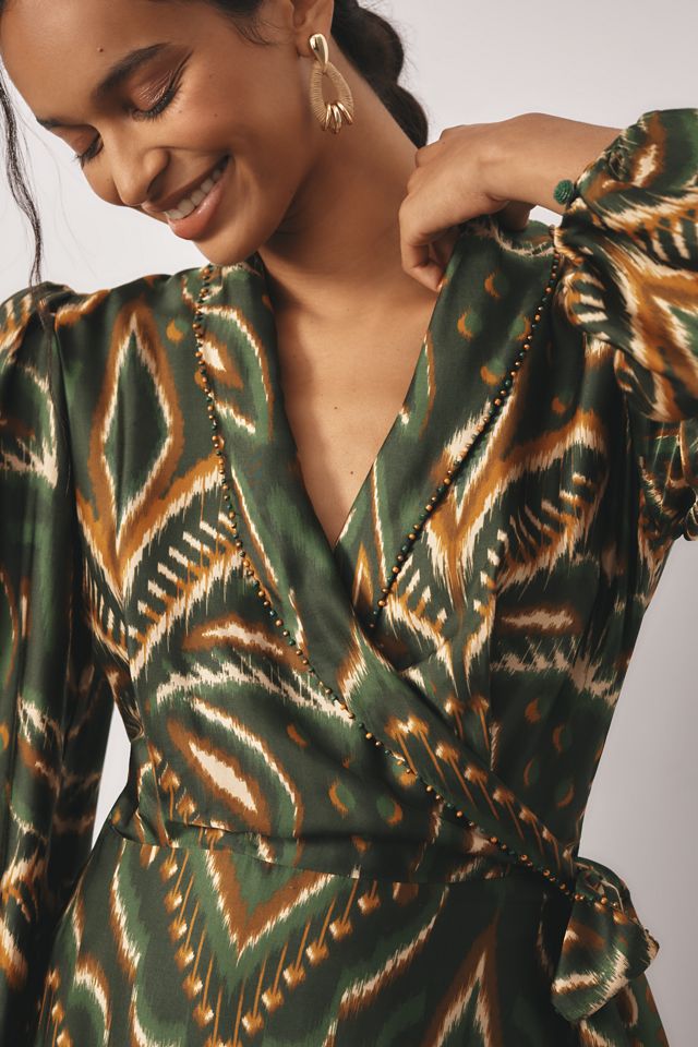 Farm Rio Pineapple Ikat Asymmetric Hem Wrap Dress | Anthropologie