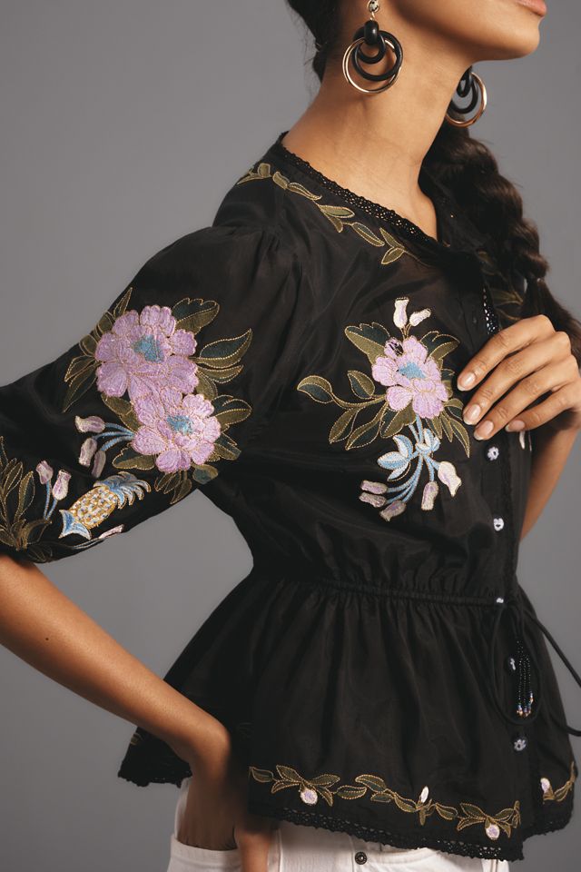 Farm Rio Winter Garden Embroidered Blouse | Anthropologie