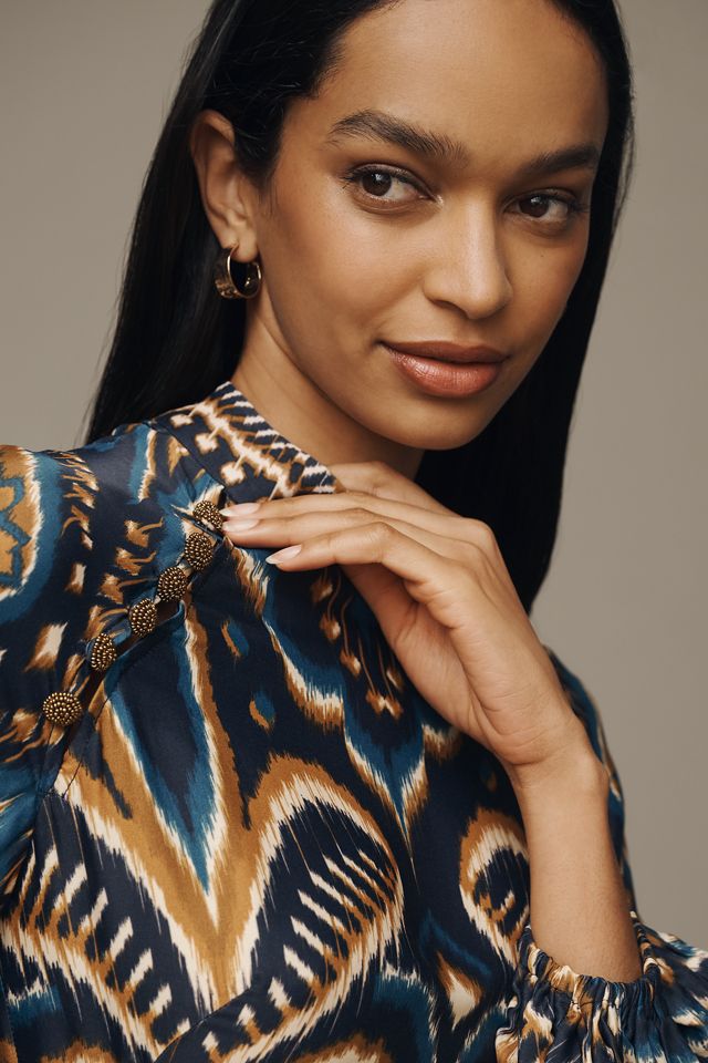 Farm Rio Pineapple Ikat Long-Sleeve Raglan Mini Dress | Anthropologie