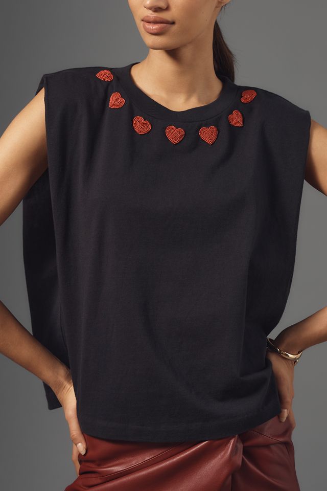 Farm Rio Beaded Hearts Muscle Tee | Anthropologie