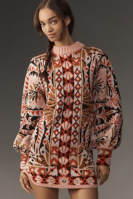Farm Rio Long-Sleeve Knit Mini Dress | Anthropologie