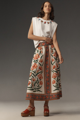 Farm Rio Ainika Delicate Floral Midi Skirt | Anthropologie