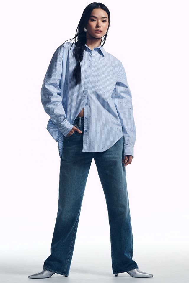 Good American Crystal Poplin Good Buttondown Shirt | Anthropologie