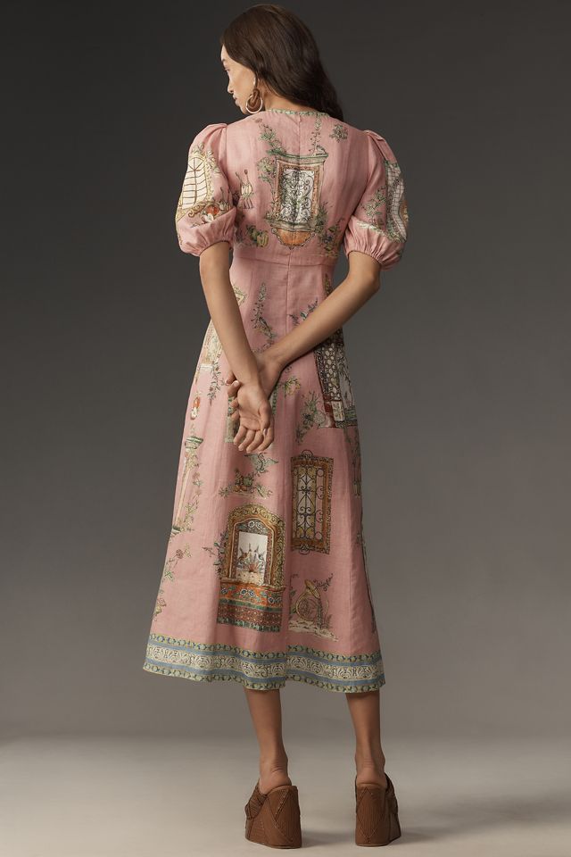 Robe Mi-Longue en Lin ALÉMAIS Monte à Manches Courtes | Anthropologie