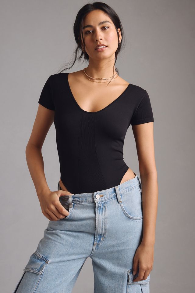 Seamless Short-Sleeve Back Cutout Bodysuit | Anthropologie