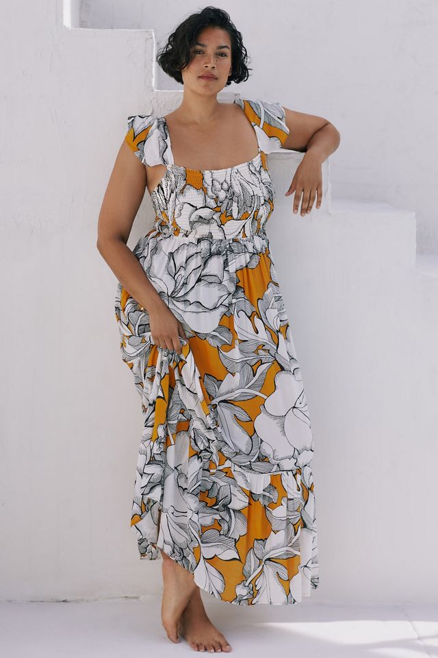 Alexandra Farmer Short-Sleeve Smocked Midi Dress | Anthropologie