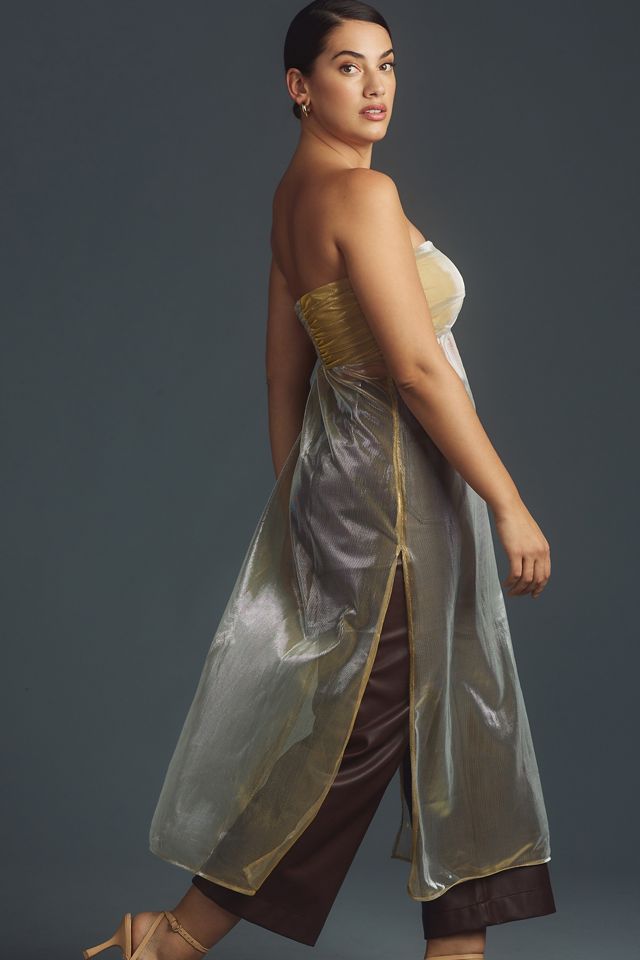 By Anthropologie Strapless Sheer Metallic Top | Anthropologie