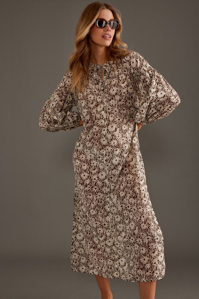 Desmond & Dempsey Blouson-Sleeve Kaftan Midi Dress | Anthropologie UK
