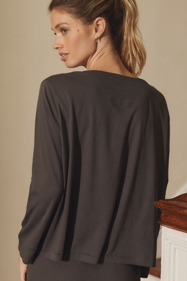 THE GREAT. The Long-Sleeve Cropped Henley Top | Anthropologie