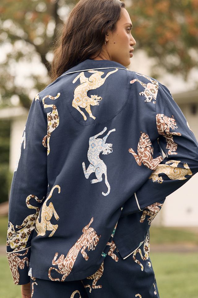 By Anthropologie Leopard Print Flannel Buttondown Pyjama Top ...