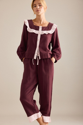 TBCo Long Ruffle Cotton Pyjama Set | Anthropologie UK