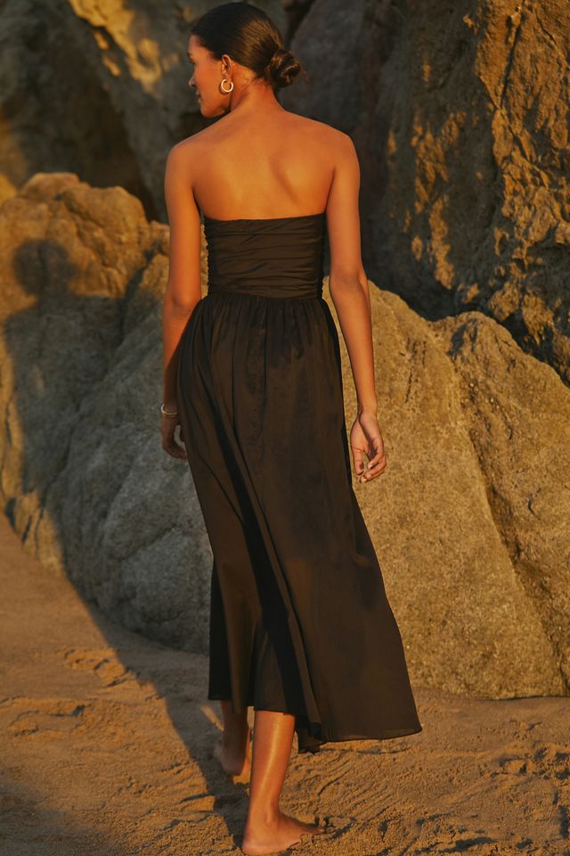 JETS Midnight Tropical Strapless Cutout Midi Dress | Anthropologie