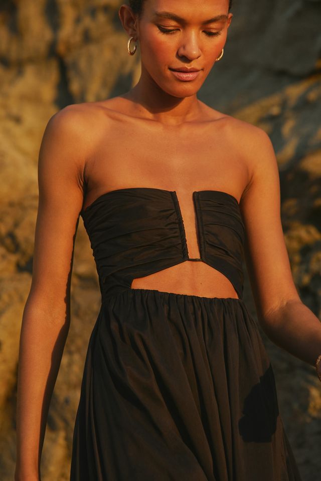 JETS Midnight Tropical Strapless Cutout Midi Dress | Anthropologie