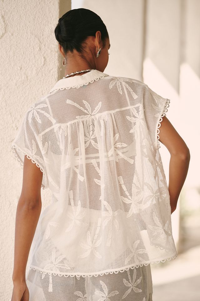 Farm Rio White Palm Tree Embroidered Shirt | Anthropologie