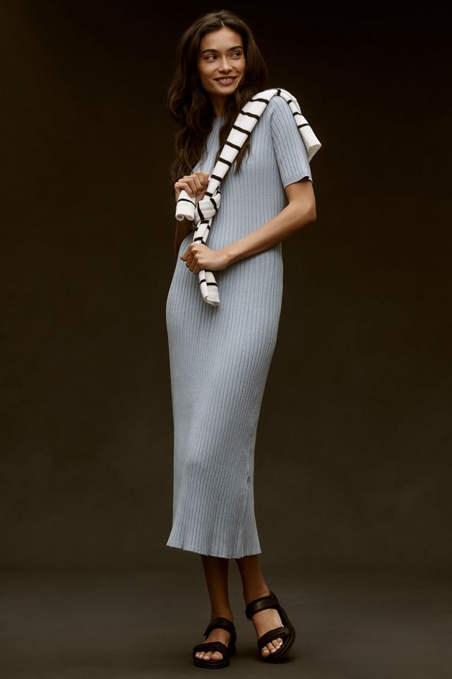 Varley Maeve Short-Sleeve Ribbed Knit Midi Dress | Anthropologie