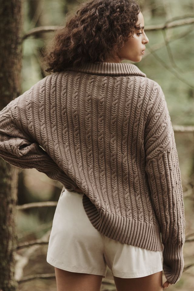 Lune Active Blake Half-Zip Cable Sweater | Anthropologie