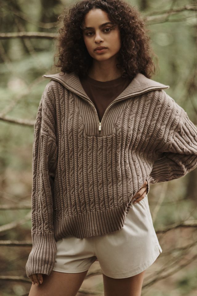 Lune Active Blake Half-Zip Cable Sweater | Anthropologie
