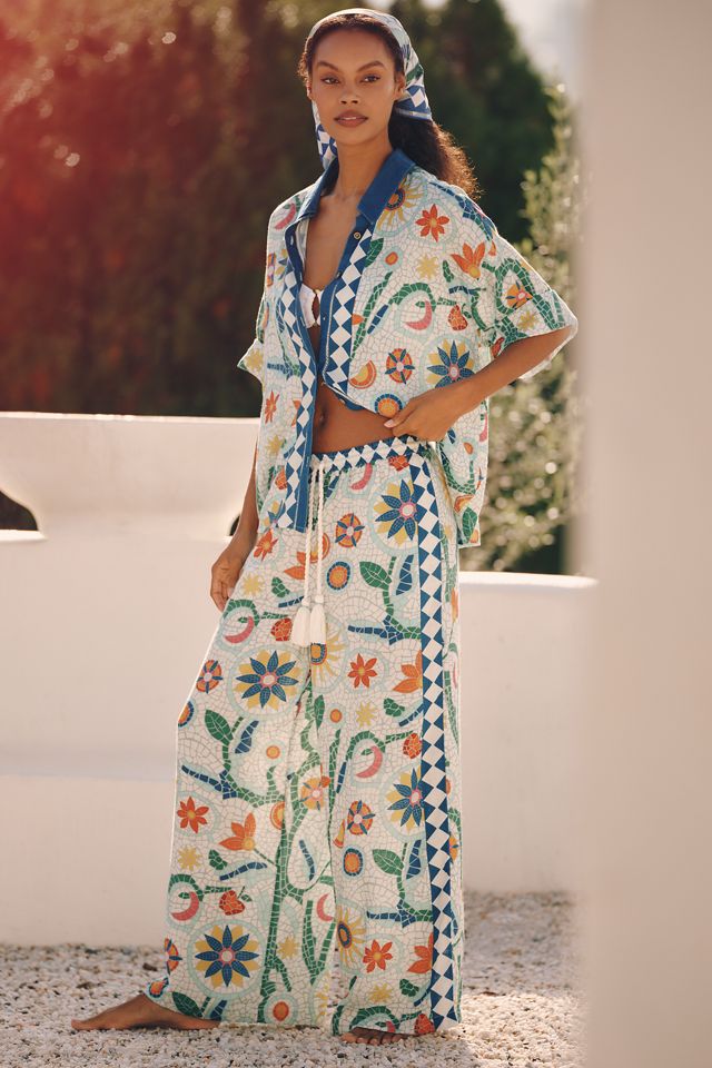 Pantalones de Pierna Ancha con Cintura Elástica de Mezcla de Lino ...