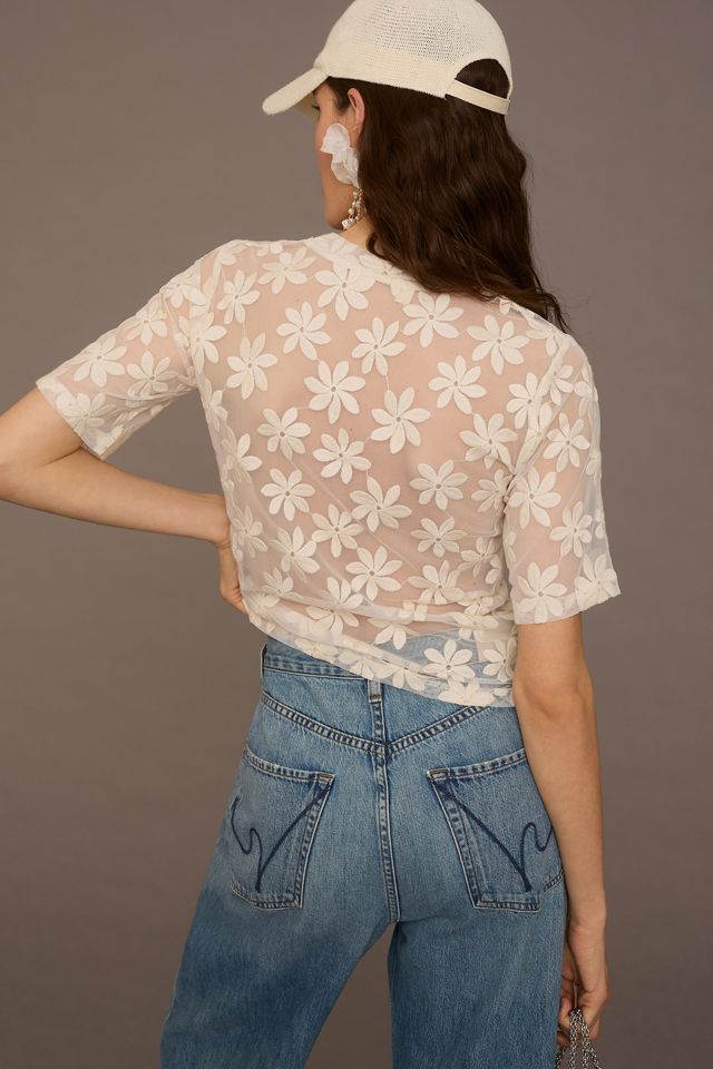 Porridge Daisy Sheer Lace Tee | Anthropologie