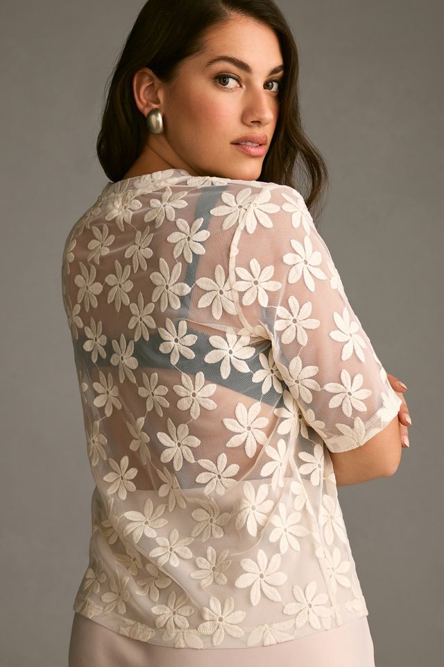 Porridge Daisy Sheer Lace Tee | Anthropologie