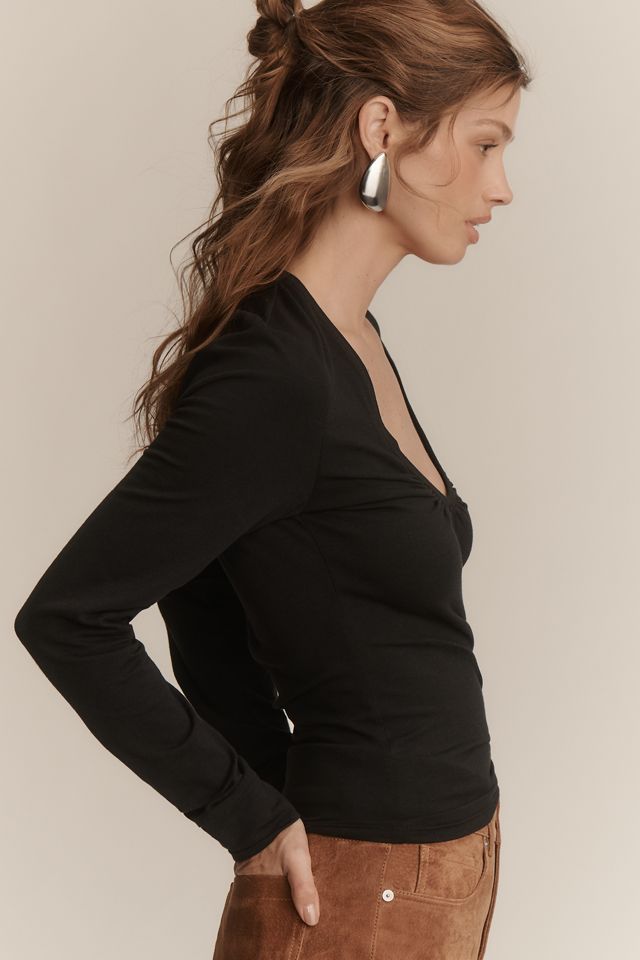 Maeve Langarm-Oberteil mit geraffter Vorderseite | Anthropologie DE