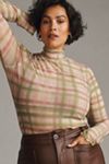 Pilcro Mesh Plaid Turtleneck Top | Anthropologie UK