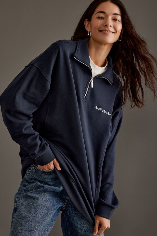 4th & Reckless Marla Half-Zip Oversized Polo Sweatshirt | Anthropologie UK