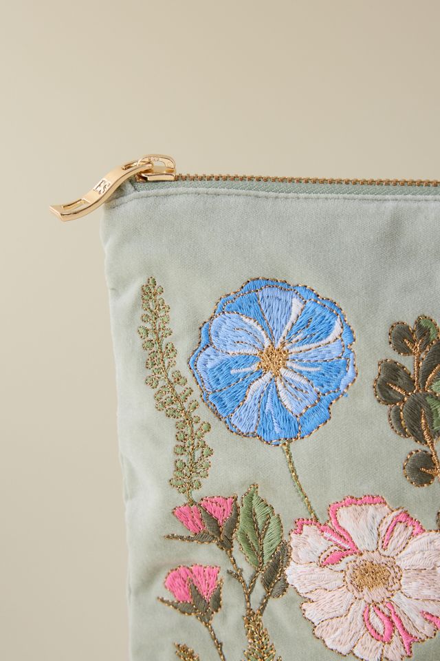 Elizabeth Scarlett Pressed Flowers Embroidered Velvet Pouch ...