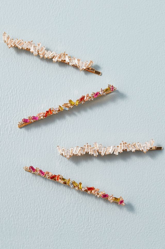 Set of 4 Zig Zag Rhinestone-Embellished Bobby Pins | Anthropologie UK