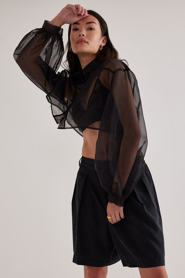 Puff-Sleeve Sheer Cropped Shirt | Anthropologie UK
