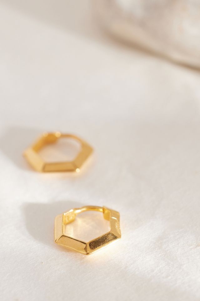 Rachel Jackson Gold-Plated Mini Bevel Hex Hoop Earrings | Anthropologie UK