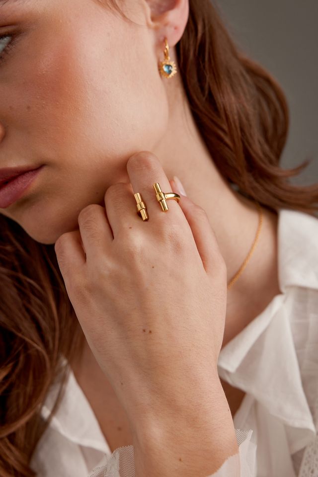 Rachel Jackson Gold-Plated T-Bar Ring | Anthropologie UK