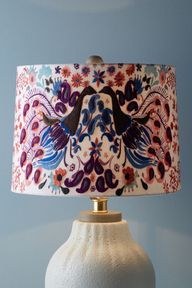 Peacock Badia Embroidered Lamp Shade | Anthropologie
