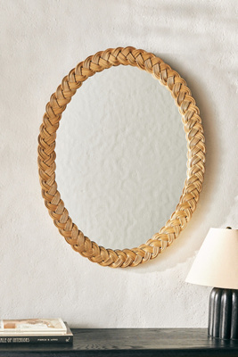 Tara Braided Rattan Oval Wall Mirror | Anthropologie UK