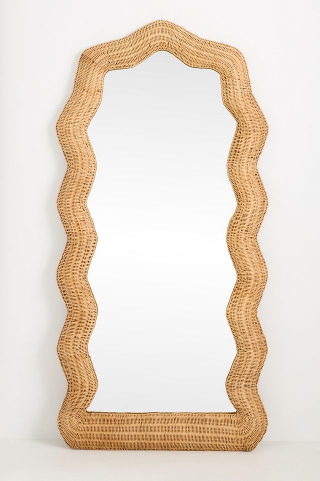 Maxine Rattan Scalloped Floor Mirror | Anthropologie UK