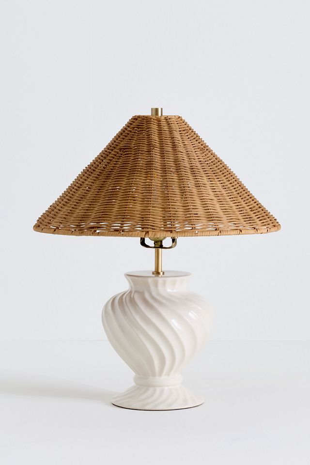 Angelica Twisted Ceramic Rattan Table Lamp | AnthroHome