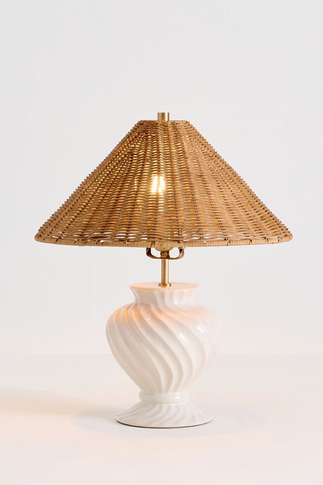 Angelica Twisted Ceramic Rattan Table Lamp | AnthroHome