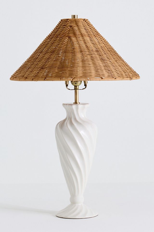 Angelica Twisted Ceramic Rattan Table Lamp | AnthroHome