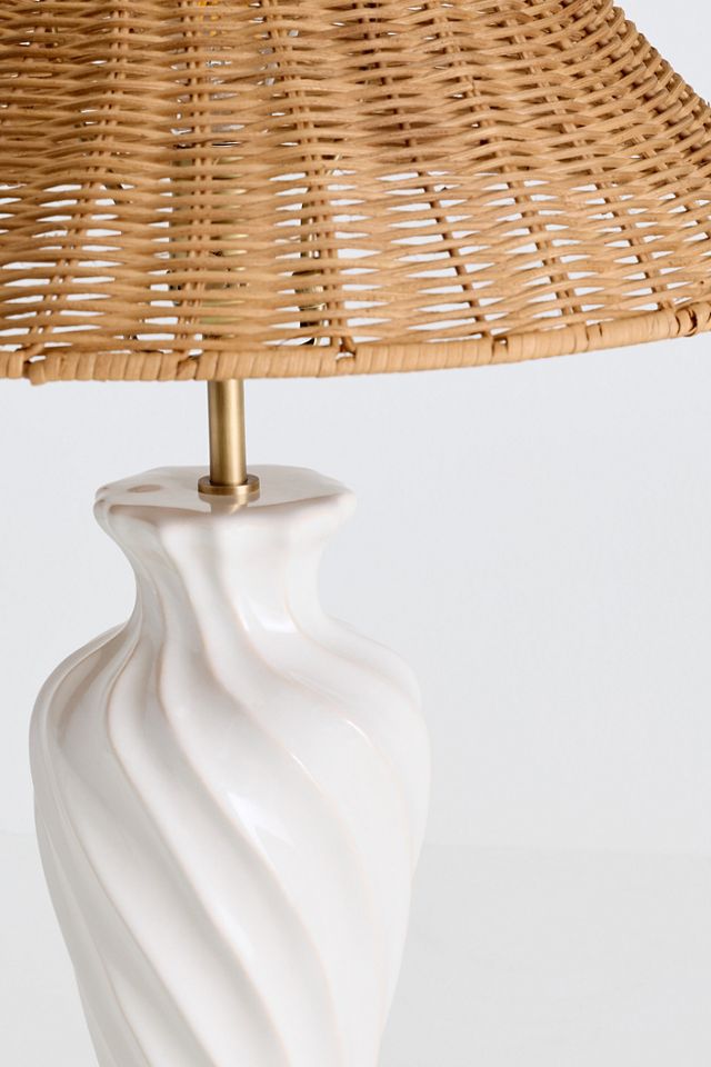 Angelica Twisted Ceramic Rattan Table Lamp | AnthroHome