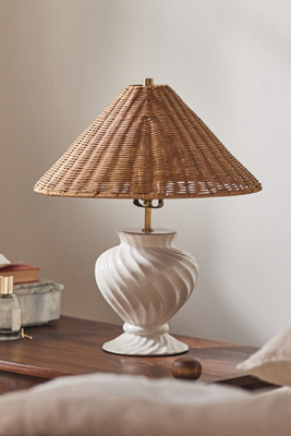 Angelica Twisted Ceramic Rattan Table Lamp | AnthroHome