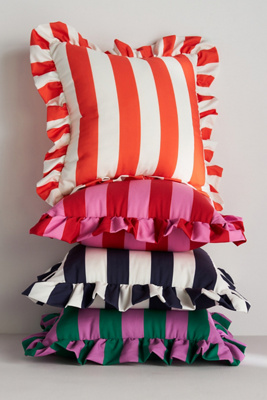 Maeve Striped Ruffle Indoor/Outdoor Cushion | Anthropologie UK