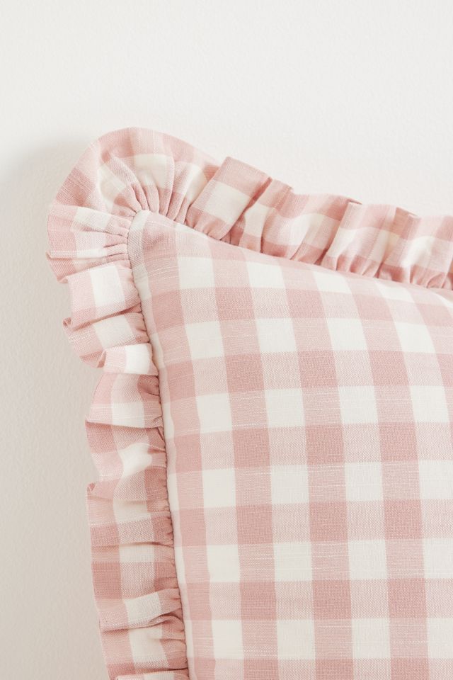 Ana Cotton Gingham Printed Ruffle Pillow | AnthroHome