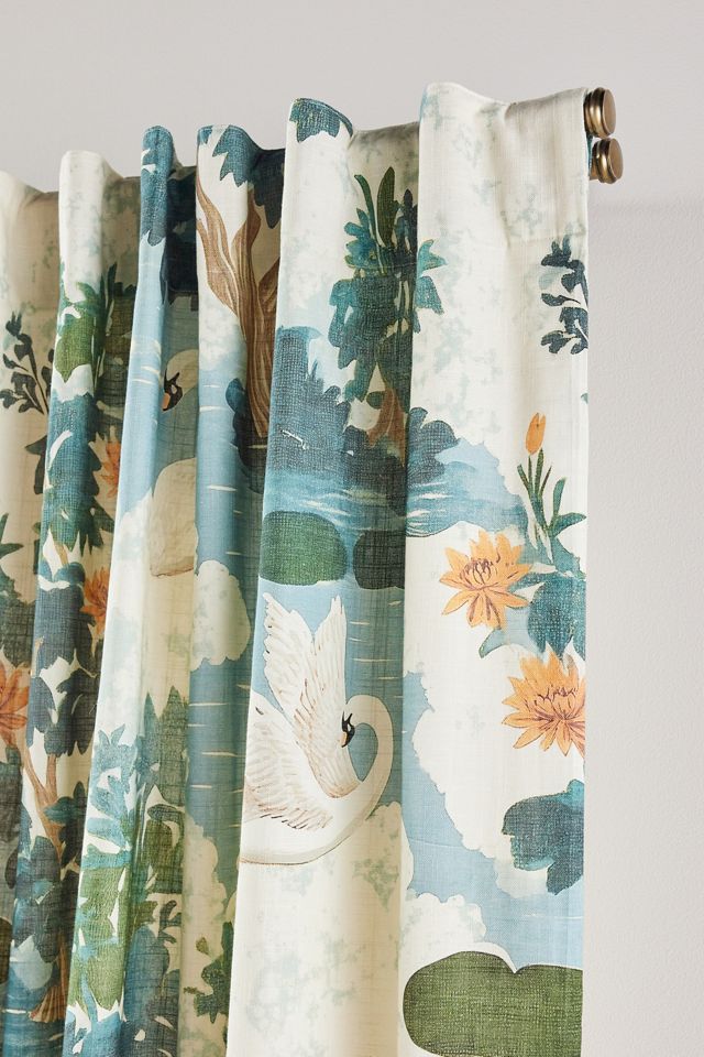 Cotton Printed Swan Curtain | AnthroHome