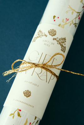 Christmas Berries Gold Wrapping Paper Roll | Anthropologie UK